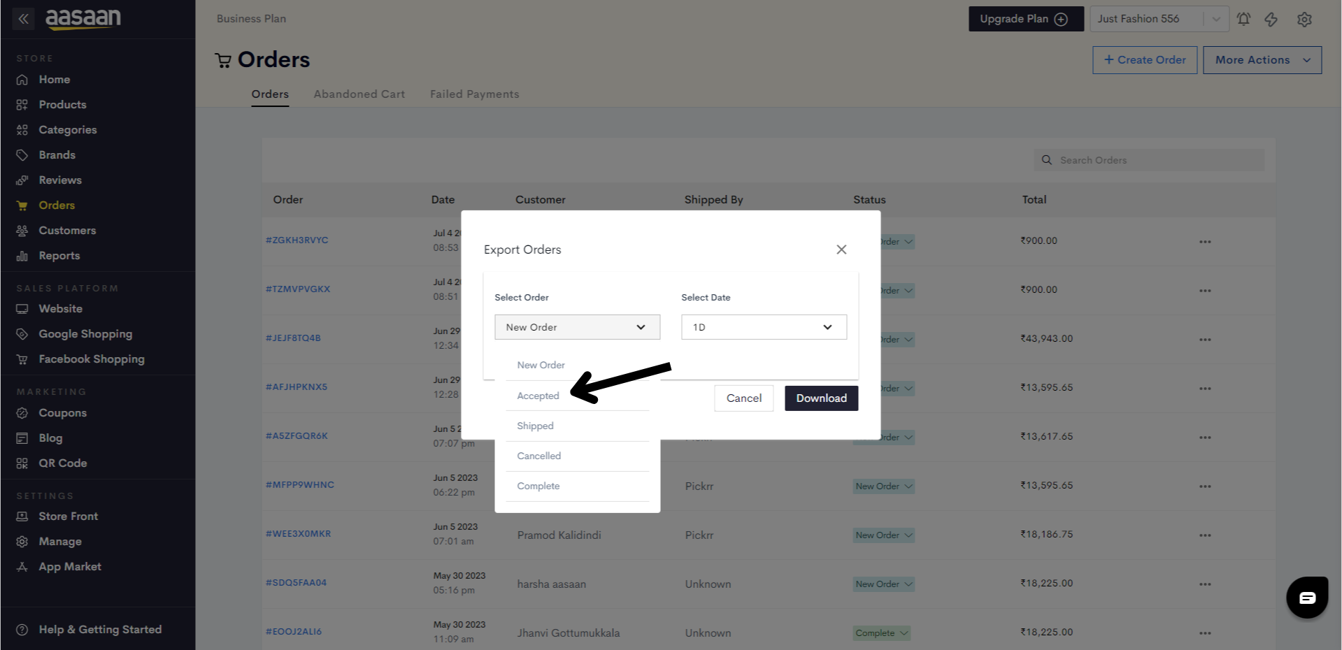 Export orders - Aasaan